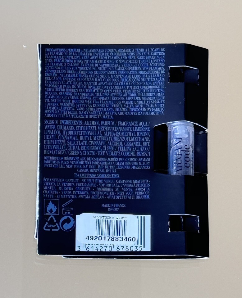 GIORGIO ARMANI ARMANI CODE PROFUMO PARFUM FOR MENS SPRAY VIAL 1.2 ML ...