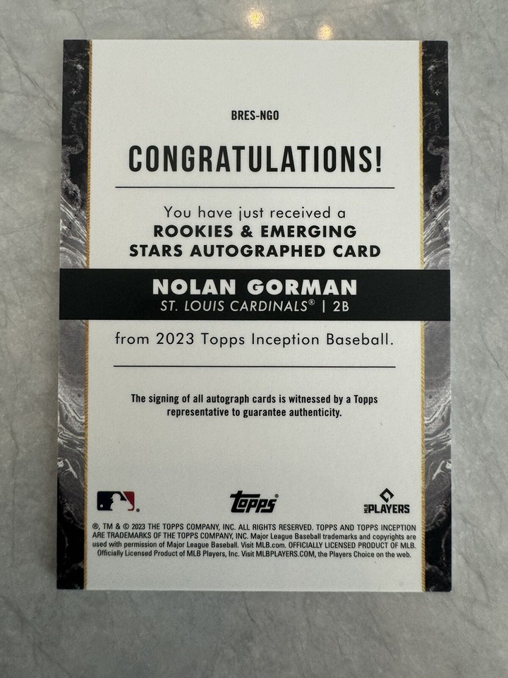 2023 Topps Inception Nolan Gorman RC Rookie Auto Signed #’d 249 Mint | eBay