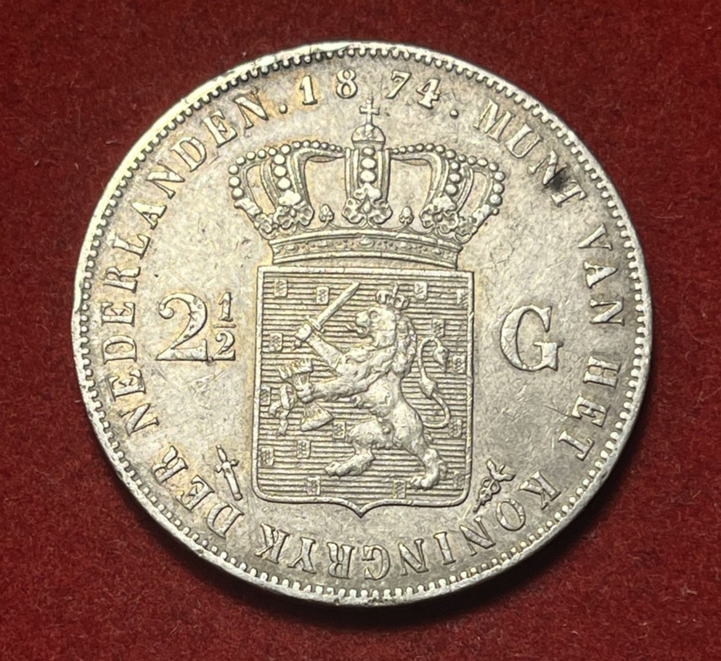 Netherlands 2-1/2 Gulden 1874 Silver Coin KM#82 T10105 – Antique Coins ...
