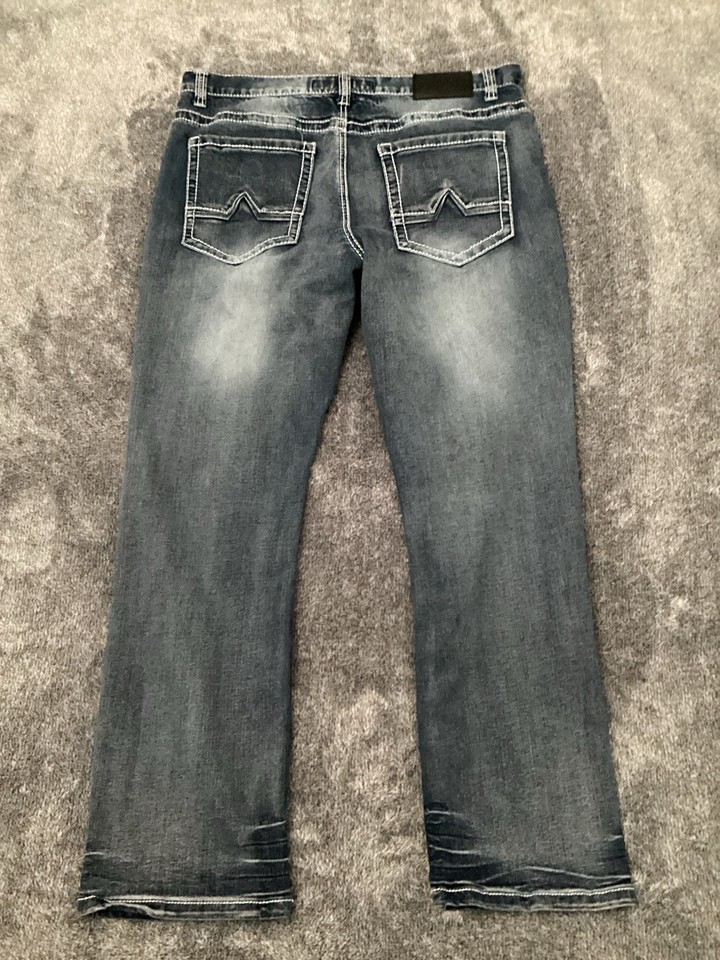 True Luck Jeans Men TAG 36x32 MEASURE 36x30 Blue Thick Stitch Straight ...
