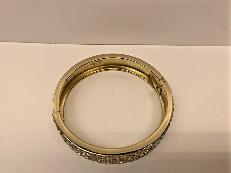Vintage Signed Kc Gold Tone Hinged Bangle Bracelet with Clear Stones | eBay