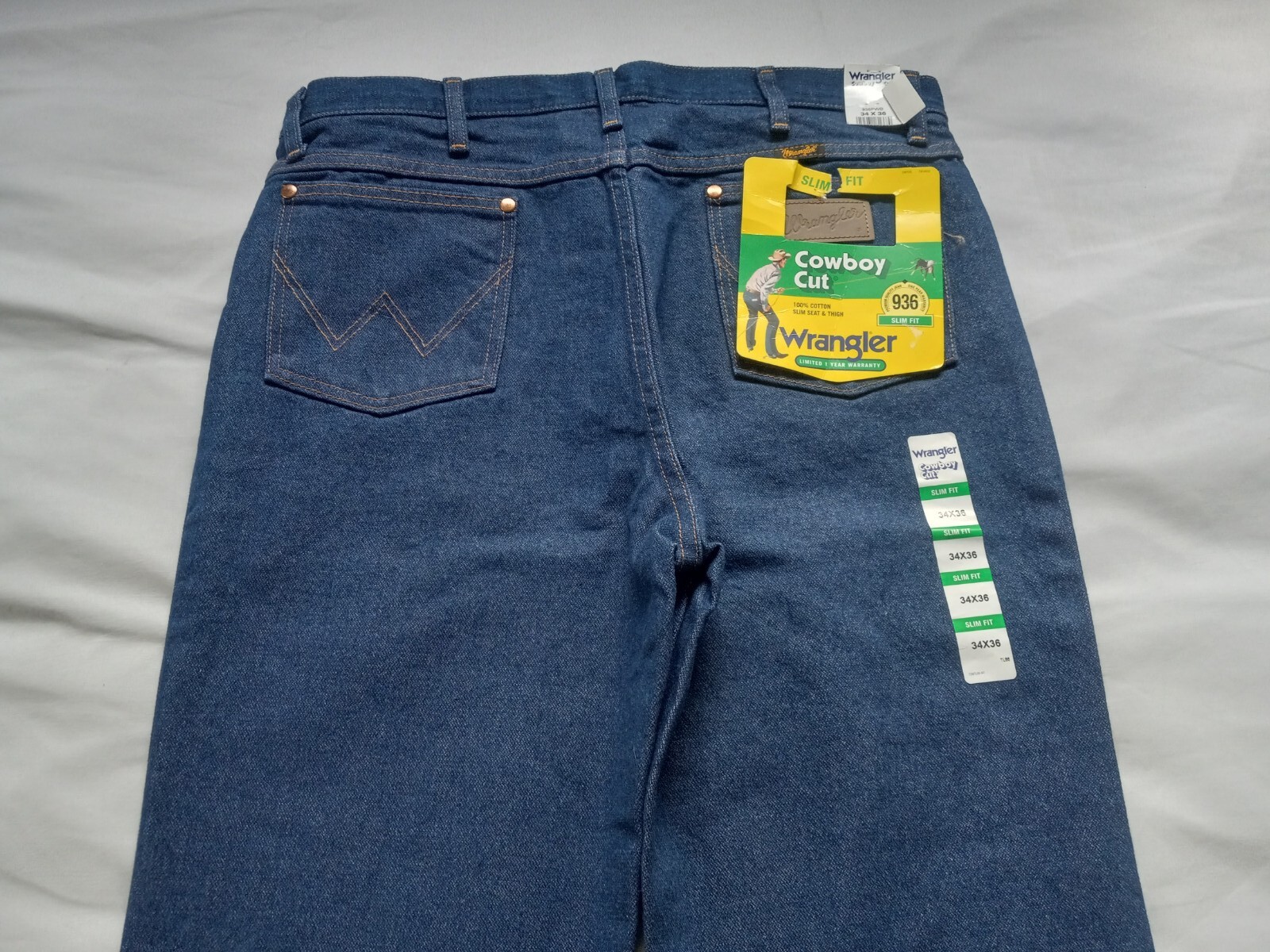 Men's SIZE 34x36 Wrangler® Cowboy Cut® Slim Fit Indigo Jean 936PWD | eBay