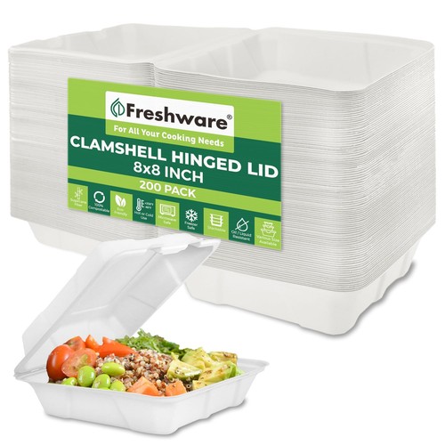 Freshware Compostable Clamshell Food Containers 8x8" 200-Pack ...