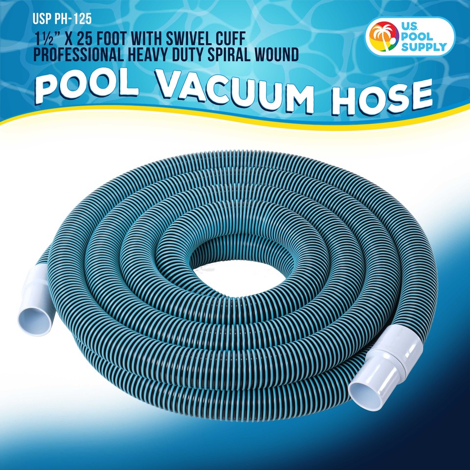 1-1/2" x 25 Foot Heavy Duty Spiral Wound Swimming Pool Vacuum Hose ...