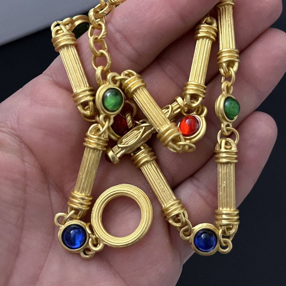 Gripoix Necklace Mogul Jewel Tone Matte Gold Station Chain 90s Style ...