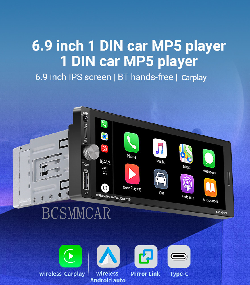 Car Multimedia Video Player BT Handsfree For Apple Carplay Android Auto ...