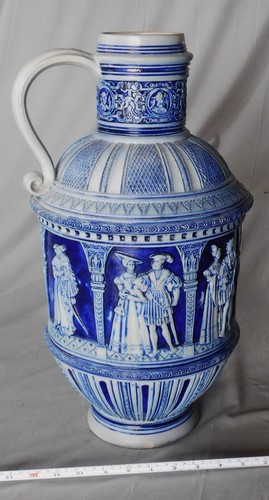 Huge Antique Westerwald salt glaze pitcher vase ewer German 19th c ...