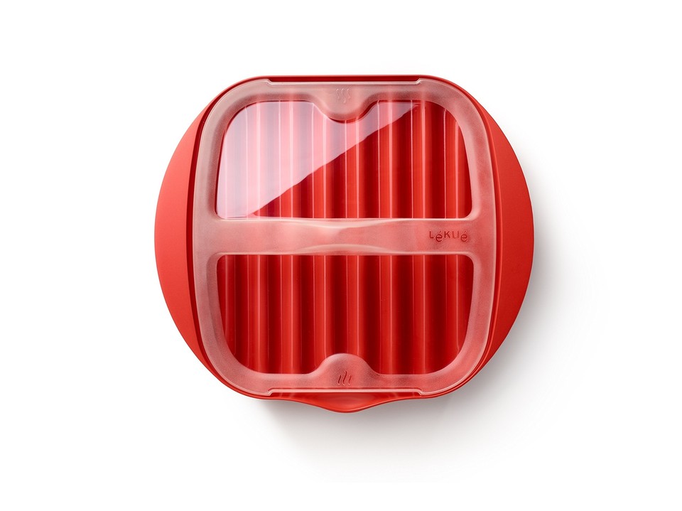 Microwave Bacon Maker/Cooker with Lid Red 11.02" L x 9.8" W x 2.3" H ...