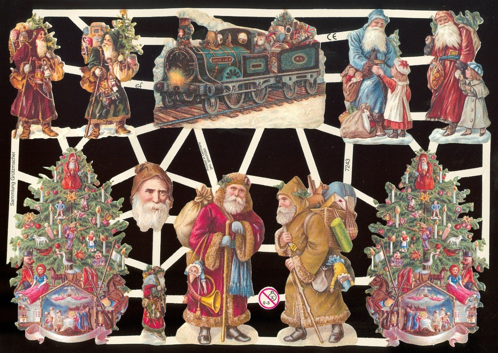 VICTORIAN DIE CUT PAPER SCRAPS MIXED SANTAS ef7243 GERMANY CHRISTMAS ...