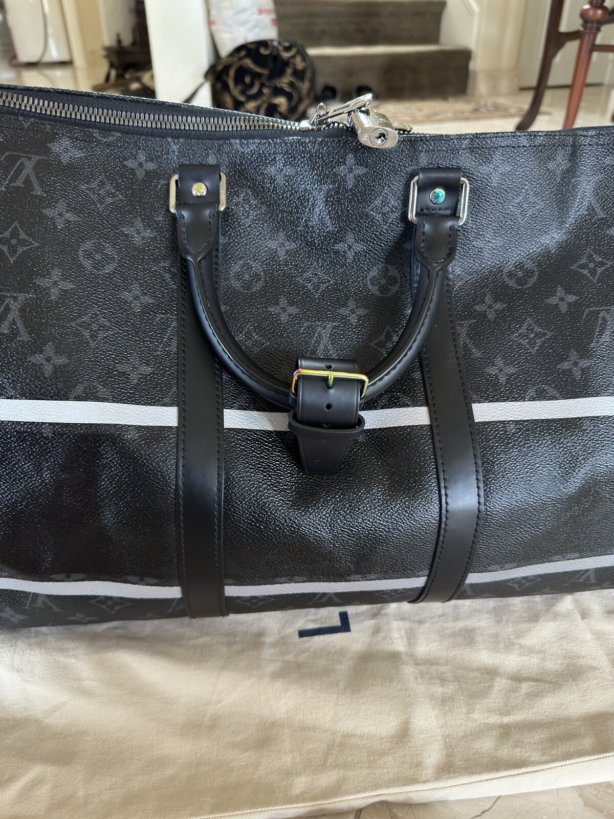 LOUIS VUITTON Monogram Eclipse fragment Keepall Bandouliere45 AA2127 | eBay