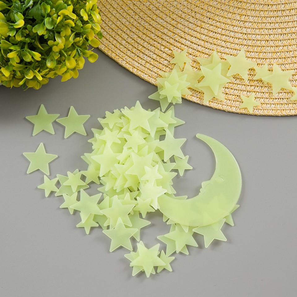 201 Pcs PVC 3D Star Moon Fluorescent Wall Stickers for Bedroom Decor ...