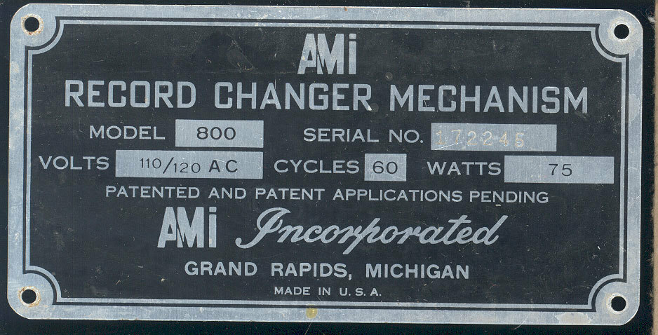 AMI E120 F120 G120 Mechanism model 800 # 172245 serial # identification ...