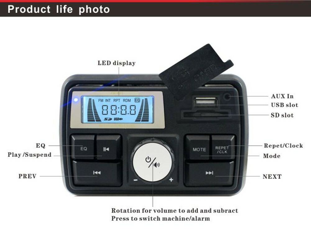 12V Motorcycle Bluetooth Handlebar Audio System Radio Stereo MP3 ...