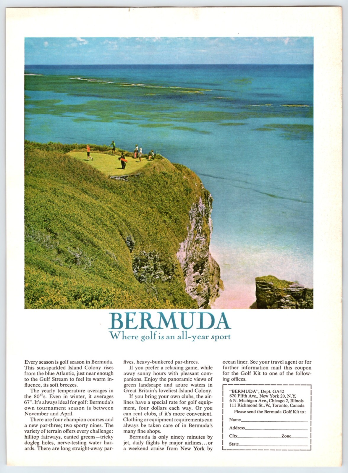 1964 BERMUDA WHERE GOLF IS AN ALL YEAR SPORT Vtg 8"X11" Magazine Ad ...