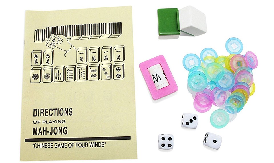 144 Green Tiles Chinese Mahjong Silver Aluminum Case with Pushers and ...