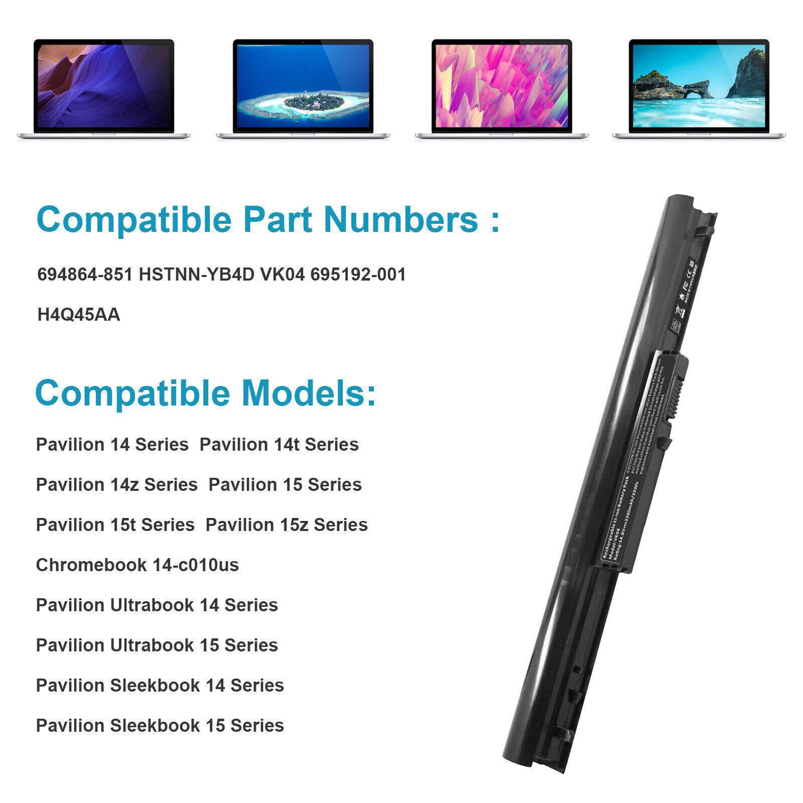 VK04 Battery for HP Pavilion Touchsmart 14-b109wm 15-B14 Sleekbook ...