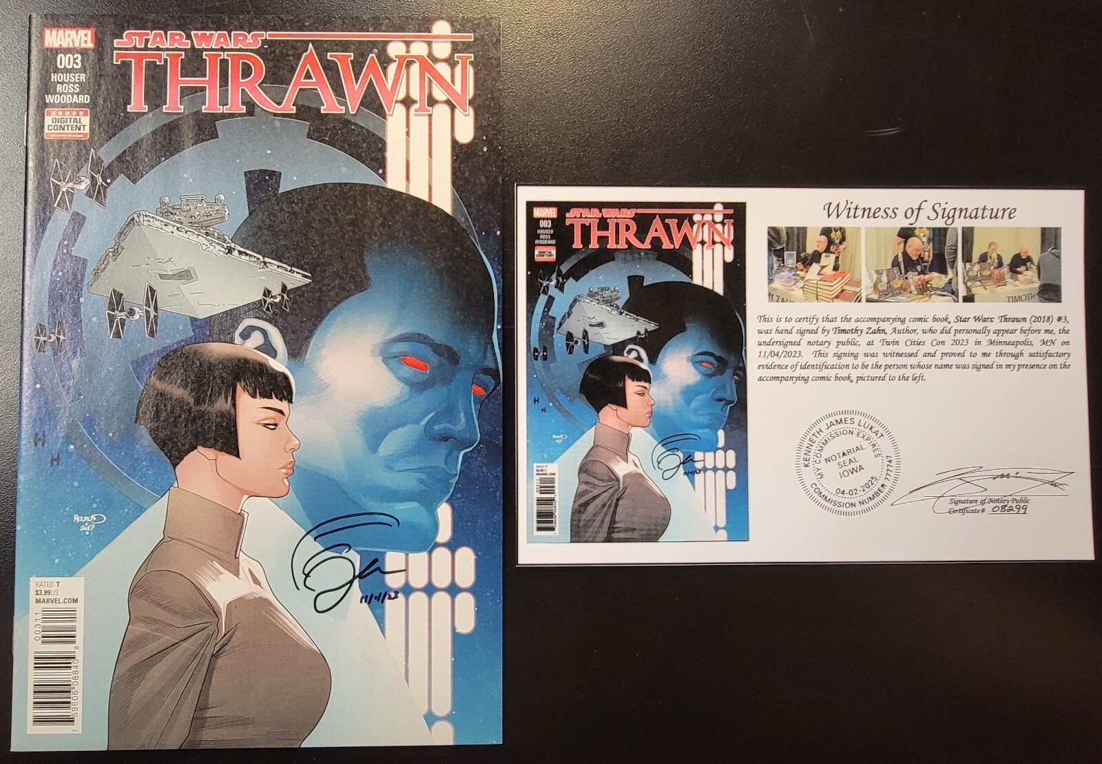 Star Wars: Thrawn (2018) #3 SIGNED Timothy Zahn Notarized Witness of ...