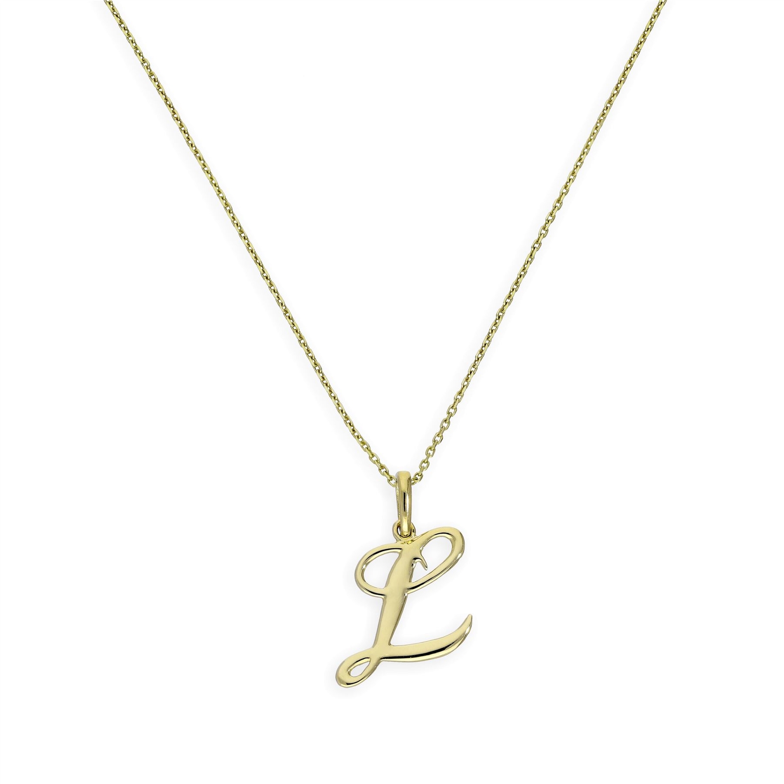 9ct Gold Fancy Calligraphy Script Letter L Necklace 16 - 20 Inches | eBay