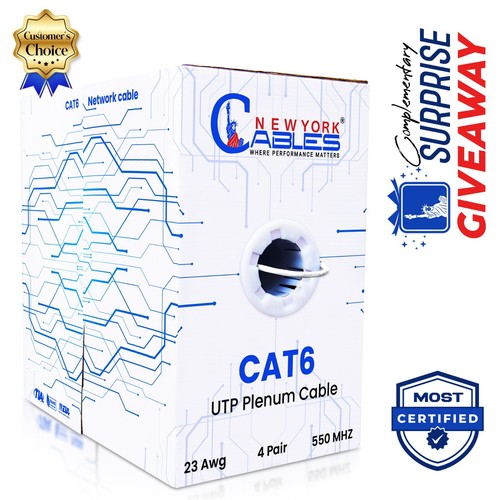 Cat6 Plenum Cable 1000ft CMP 550MHz 23AWG CCA UTP Internet Cable Bulk ...