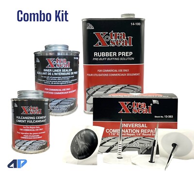 Xtra Seal Tire Repair Complete Combo Patch-Plug/Glue/Sealant/Pre-Buff ...