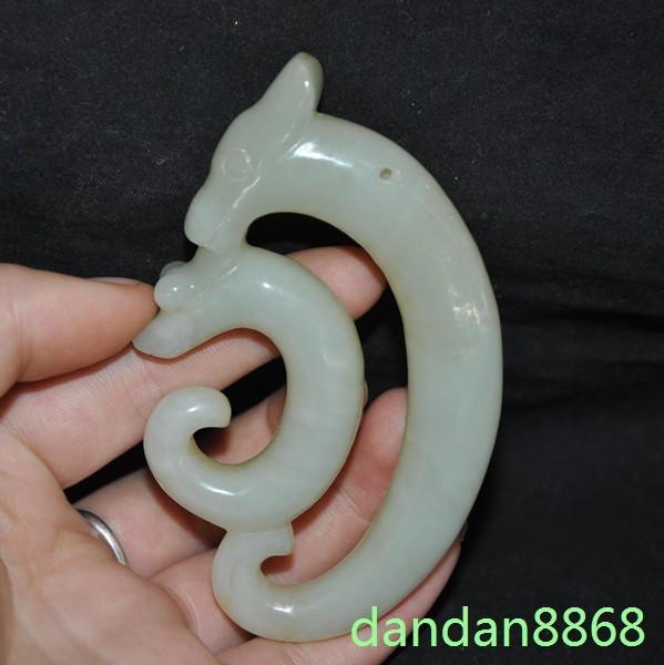 3"China Ancient Dynasties Heitan jade Carved fengshui Dragon Hook ...
