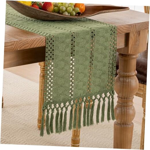 Farmhouse Table Runner with Tassels Boho Rustic Macrame Table 12" x 71 ...