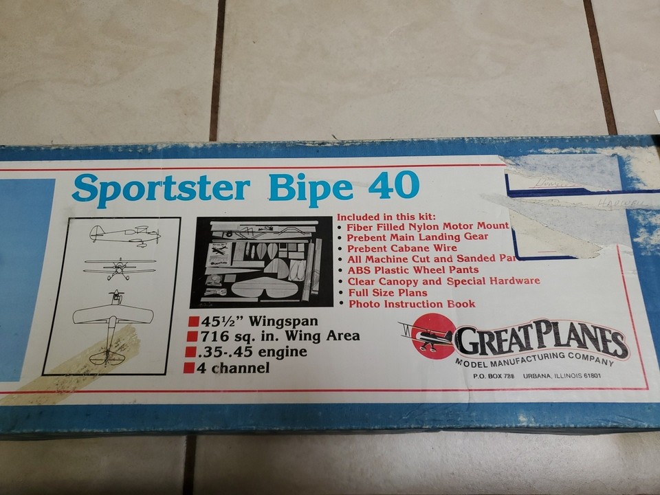 GREAT PLANES SPORTSTER BIPE 40 RC MODEL BI-PLANE Airplane Kit Vintage ...
