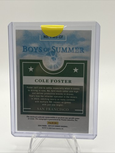 2024 Panini Boys of Summer Cole Foster Patch Auto #/25 Giants | eBay