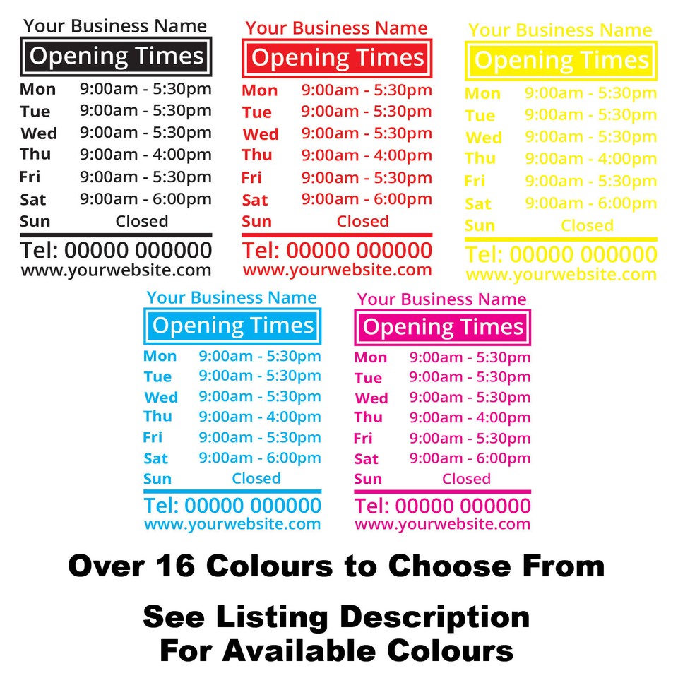 Shop Window Opening Hours Times Customised Personalised Sign Vinyl ...