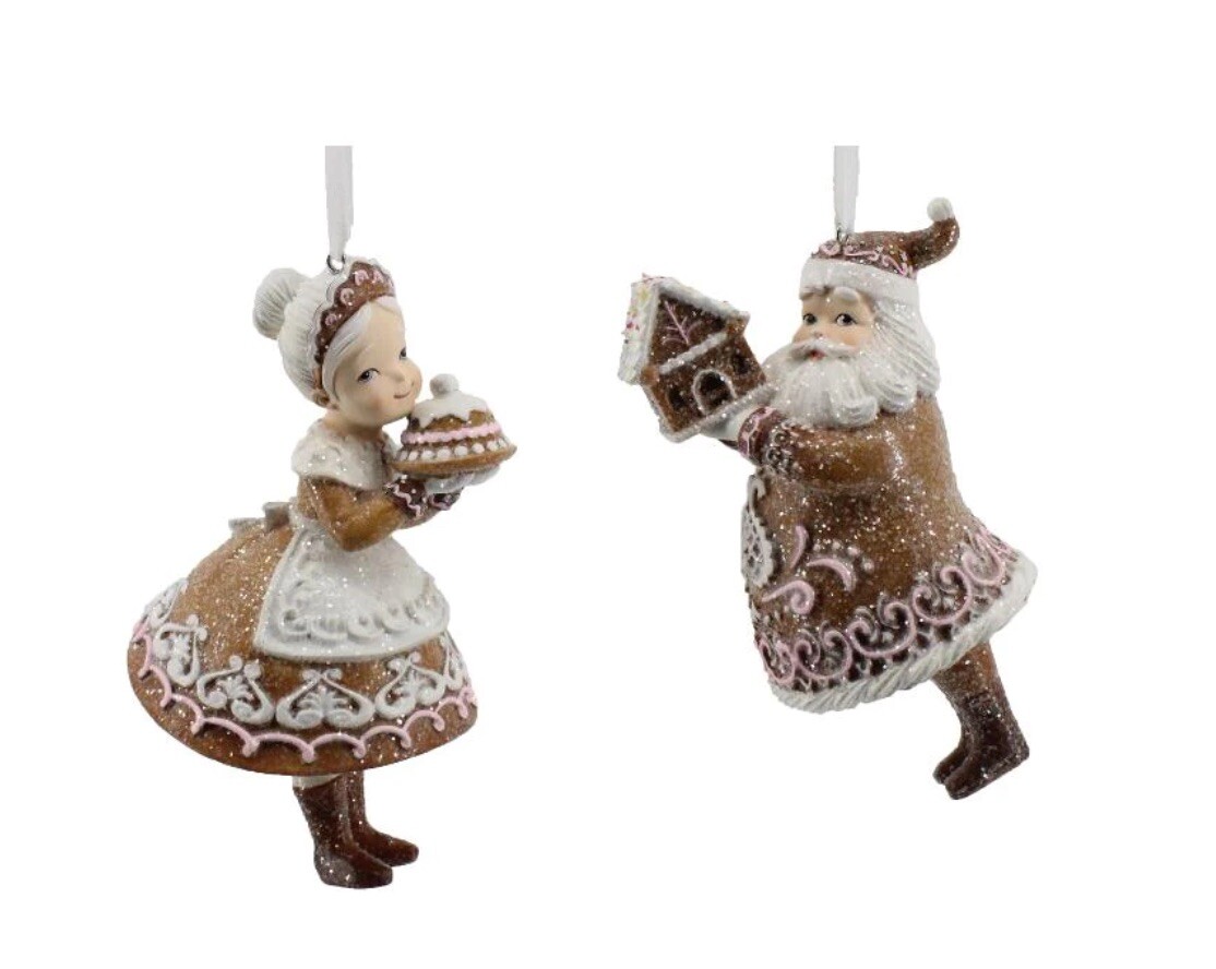 Gingerbread Lace Santa & Mrs. Claus 5” Christmas Ornament Set ...