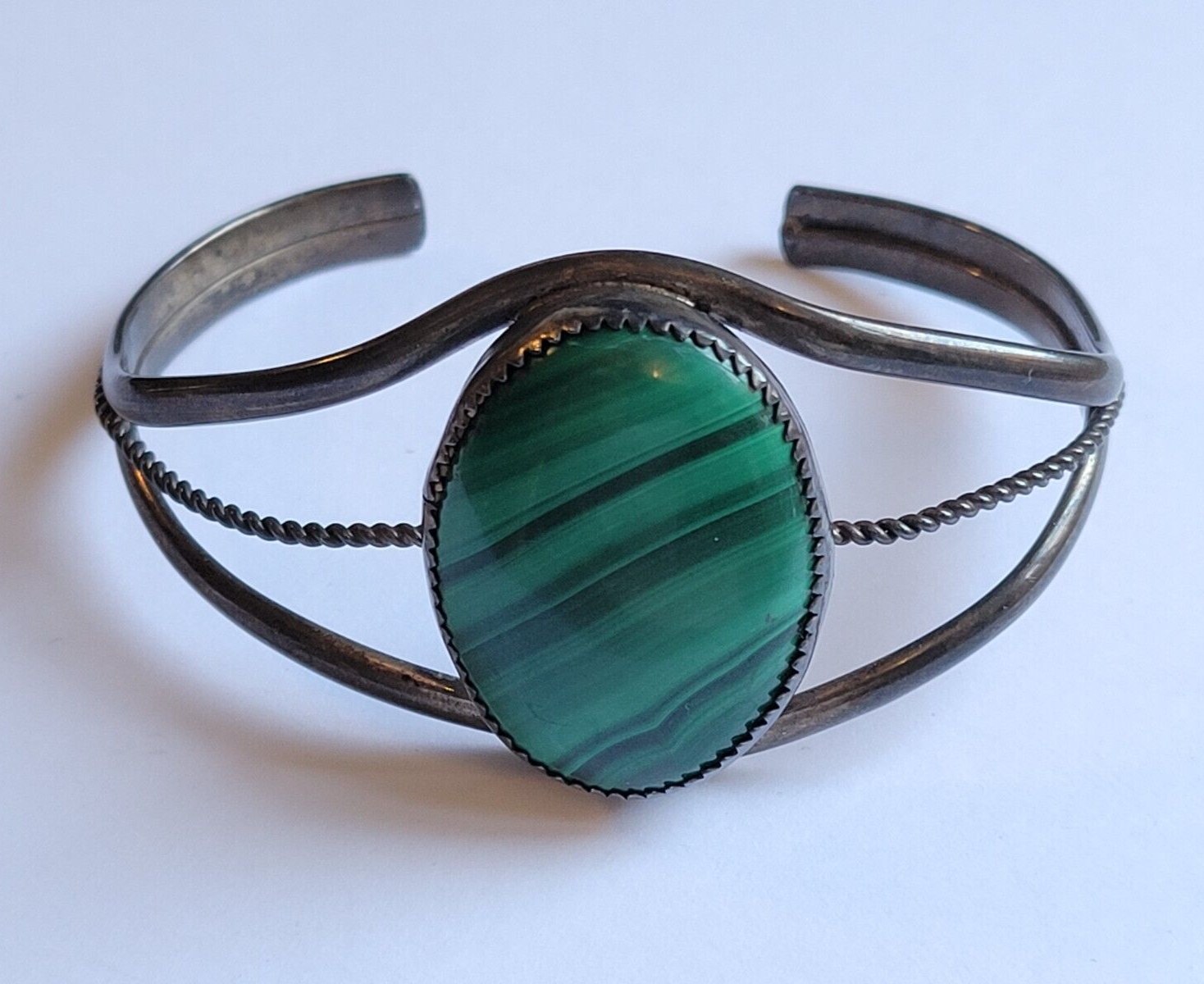 Apache Darrell Victor Sterling Silver Malachite Native American Cuff ...