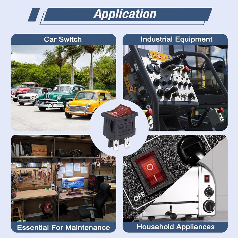 4 Pin Mini Rocker Switch on off 10A 250V AC DPDT Lighted Illuminated ...