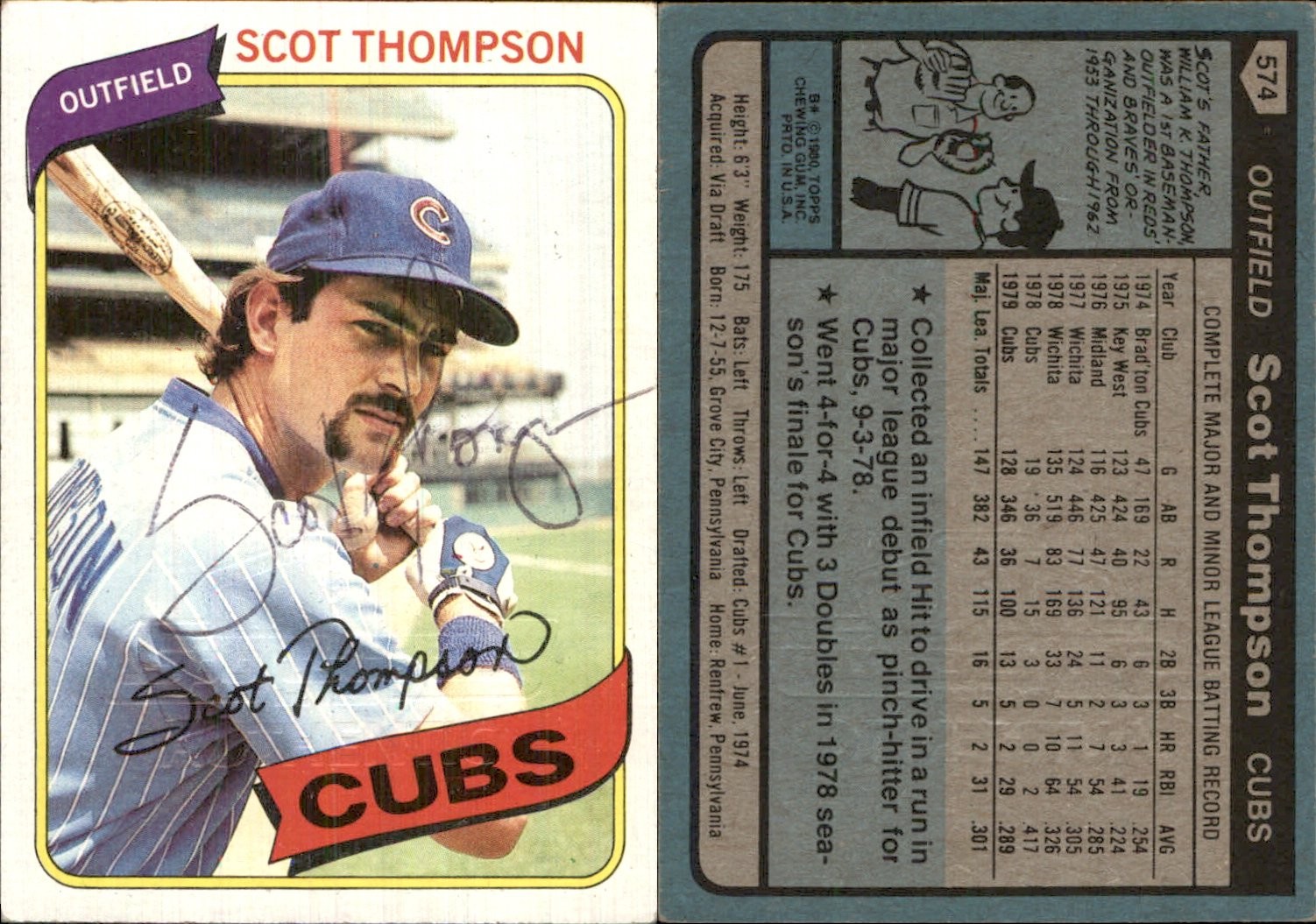 Scot Thompson Signed 1980 Topps #574 Card Chicago Cubs Auto AU | eBay