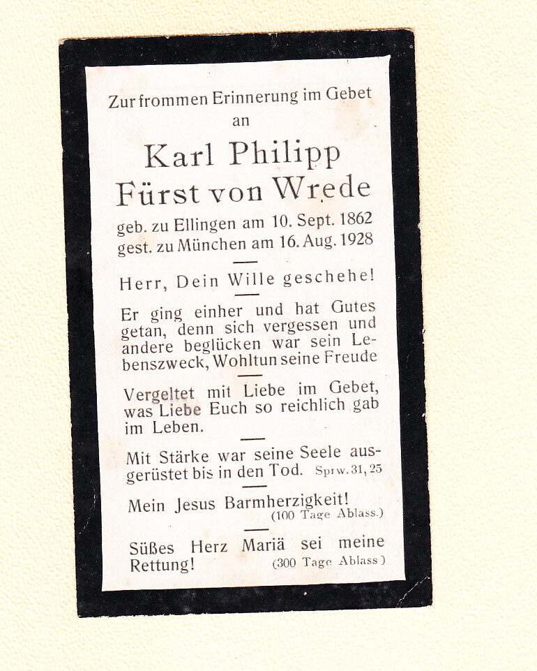 1928 Karl Philipp FÜRST von WREDE - 300 Tage Ablass Kirche Bamberg ...