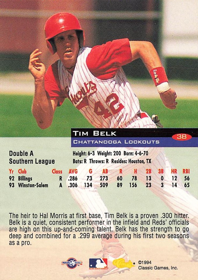 1994 Classic #38 Tim Belk Chattanooga Lookouts | eBay