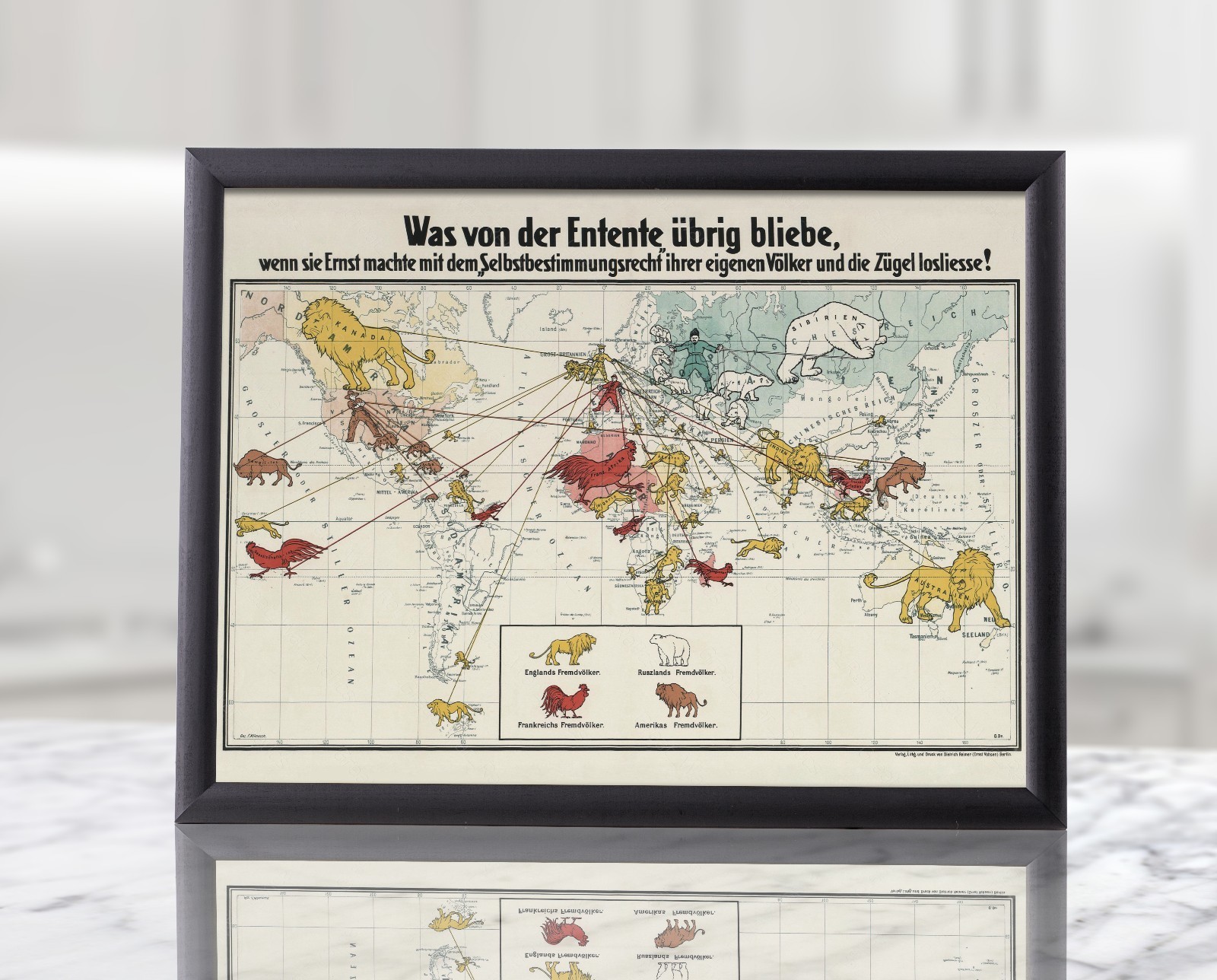 German Map Poster - Vintage World Map, WW1 Map, Military Poster, World ...