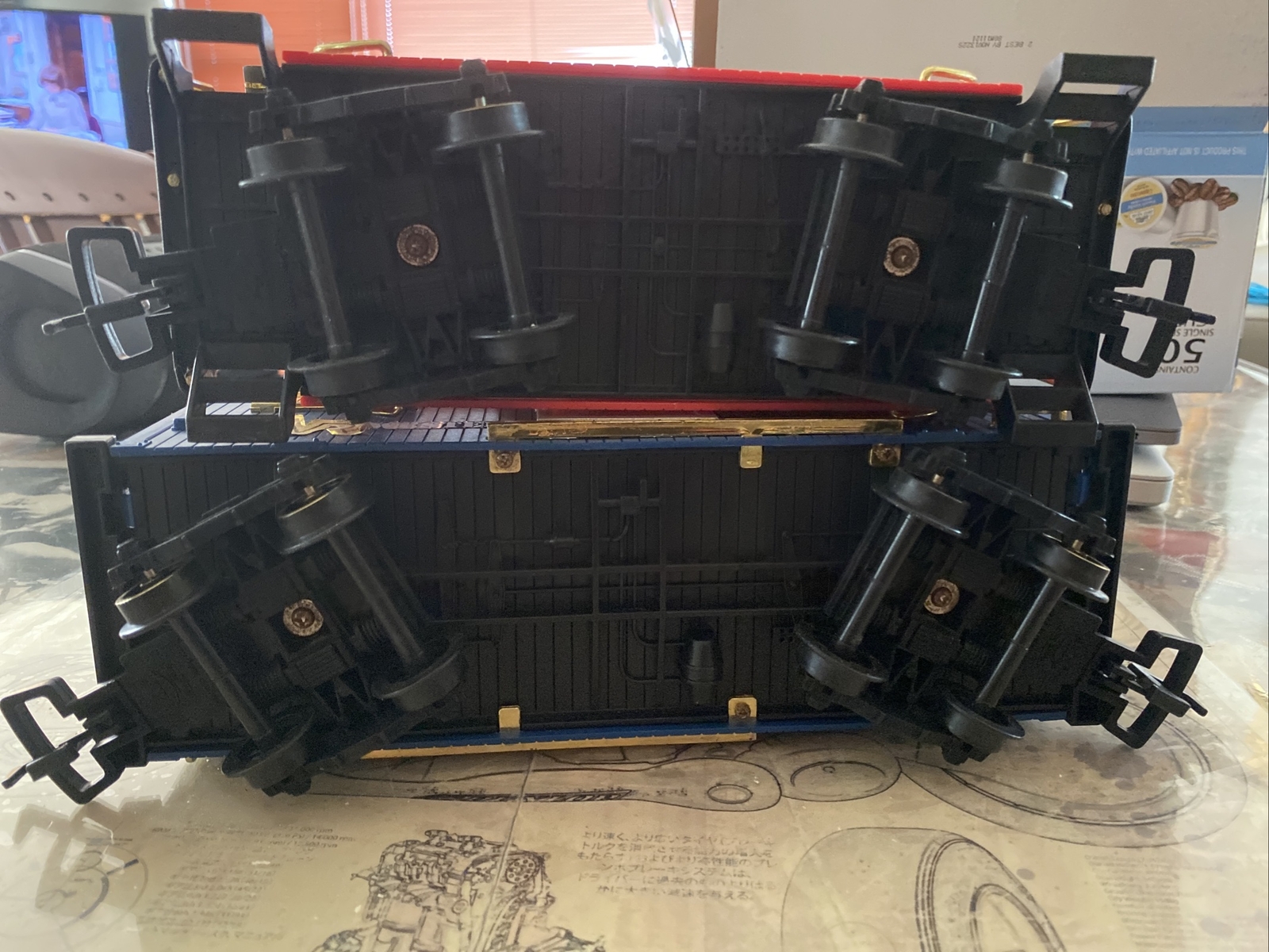 New Bright Train Blue Box Car Red Caboose Western RR Lines Railroad Car ...