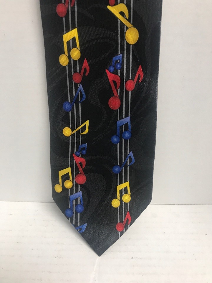 Steven Harris Handmade Tie Black With Blue Red Yellow Music Note Men's ...