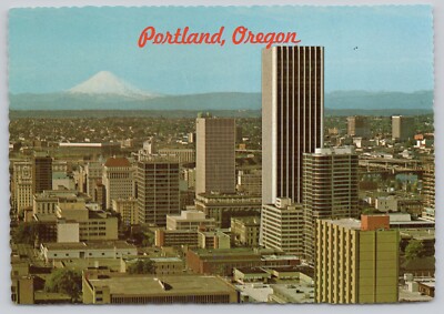 Postcard Portland Oregon Business District Mt St Helens on the Horizon ...
