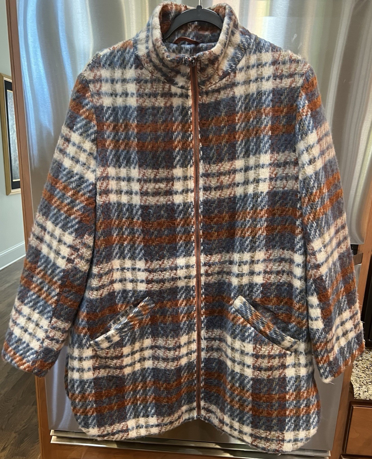 CYRUS sz L bust 46" pocketed full-zip multi-color satiny-lining jacket ...