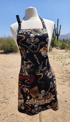 HANDMADE In Santa Fe NM Biker Skeleton Skull Apron Goth NWOT | eBay