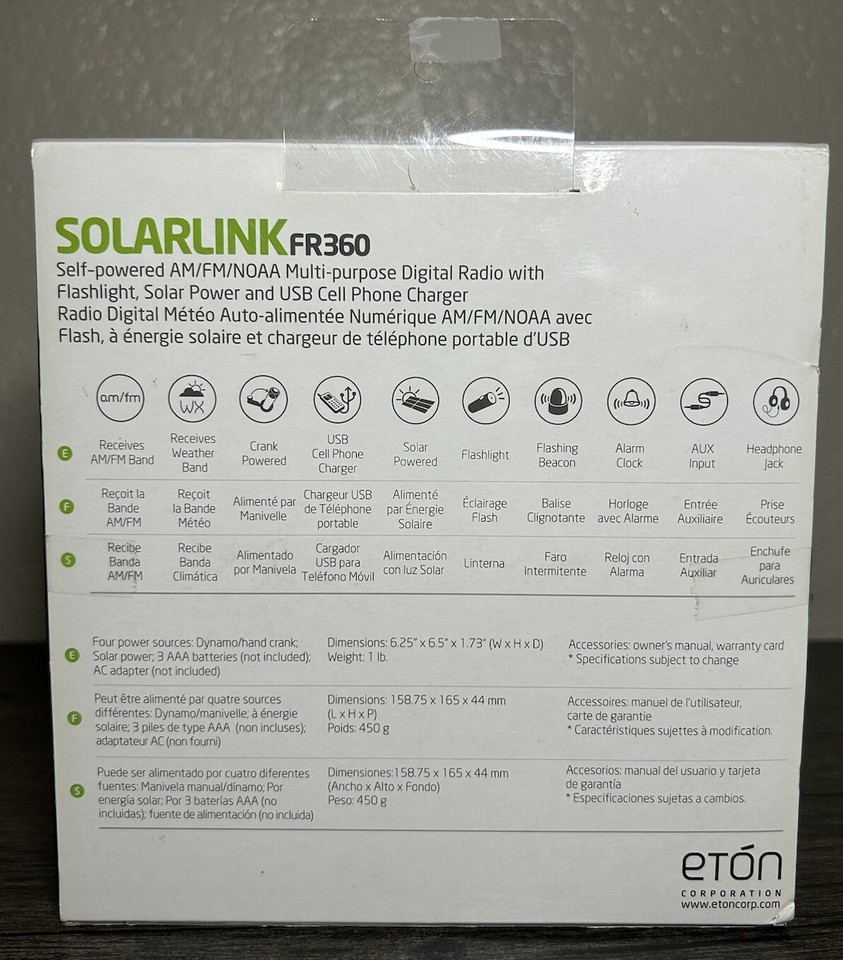 SOLARLINK FR360 LL BEAN Emergency Weather Radio Flashlight Solar Power ...