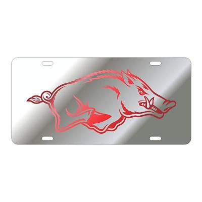 UNIVERSITY OF ARKANSAS Razorback Silver-Red Mirrored License Plate ...