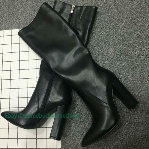 New Womens Boots Knee High Boots Block High Heels Winter Full Zipper ...
