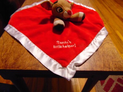 Rudolph Santa's Little Helper Christmas Red Polka Dot Security Blanket ...