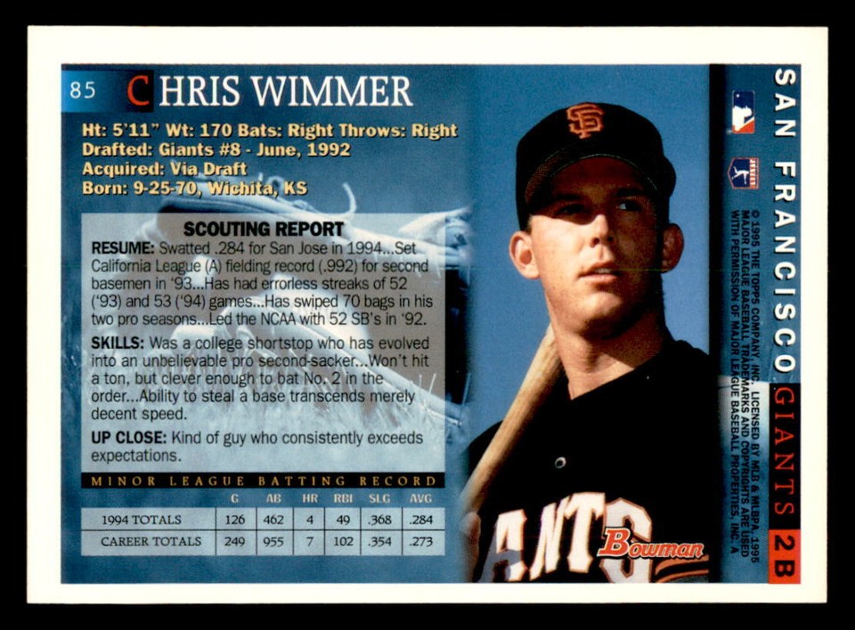 1995 Bowman #85 Chris Wimmer San Francisco Giants | eBay