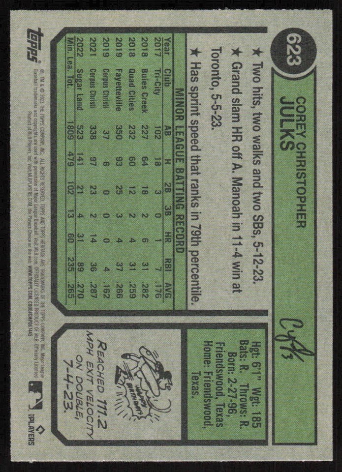 2023 Topps Heritage #623 Corey Julks RC | eBay