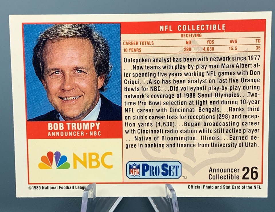 1989 NFL Pro Set NBC Bob Trumpy Announcer Card #26 Football Collectible ...