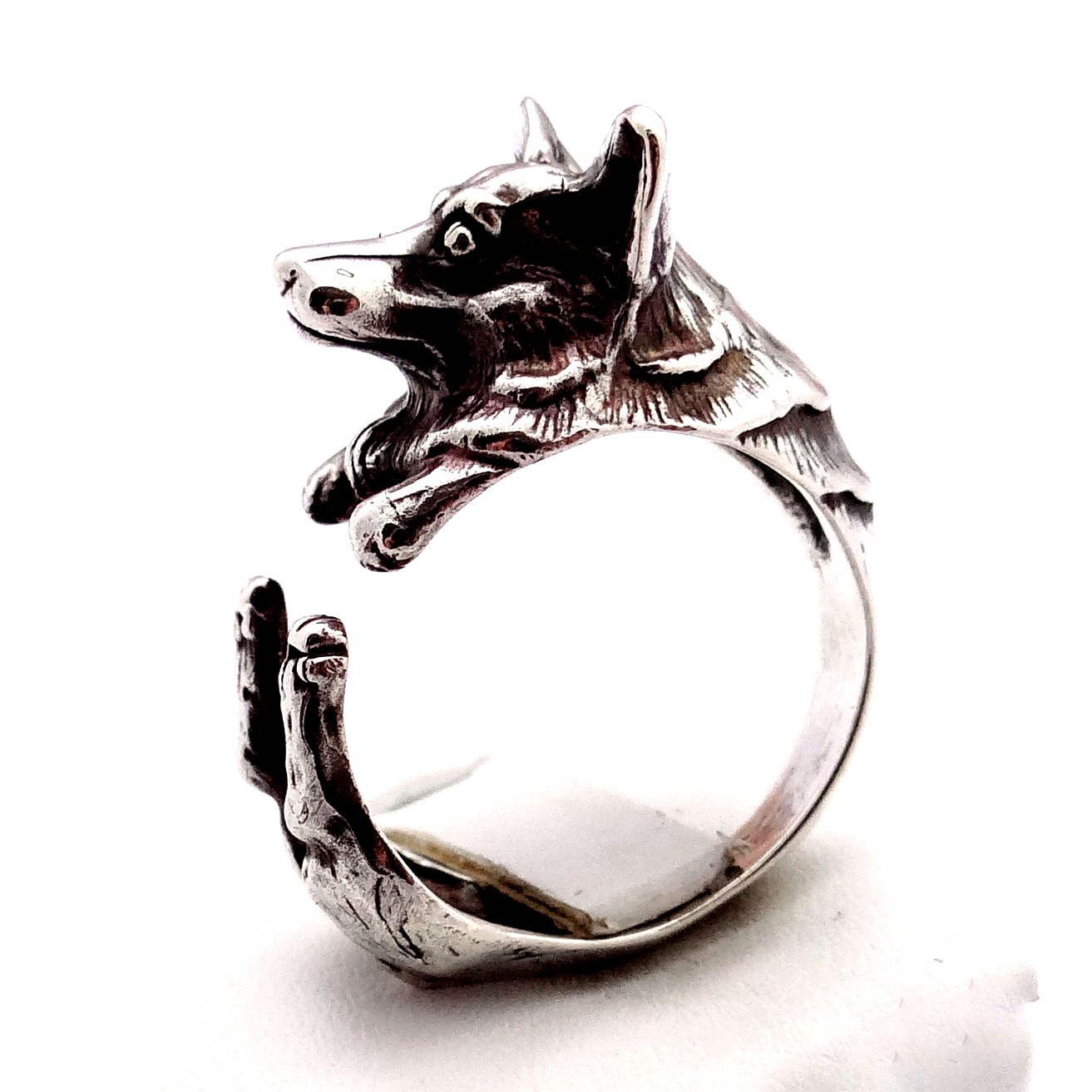 Corgi Ring, Lovely Welsh Corgi Ring, Dog Ring, Animal Wrap Ring, Silver ...