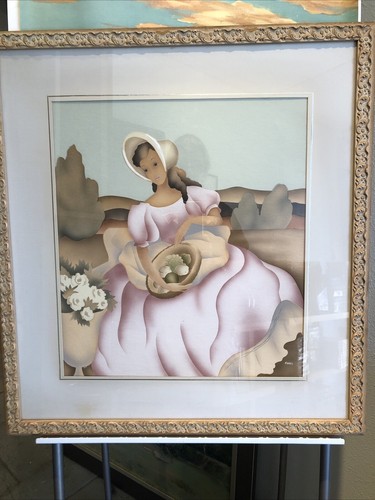 BENJAMIN HARRIS MCM WATERCOLOR AIRBRUSH - MIDCENTURY VINTAGE FRAMED ART ...